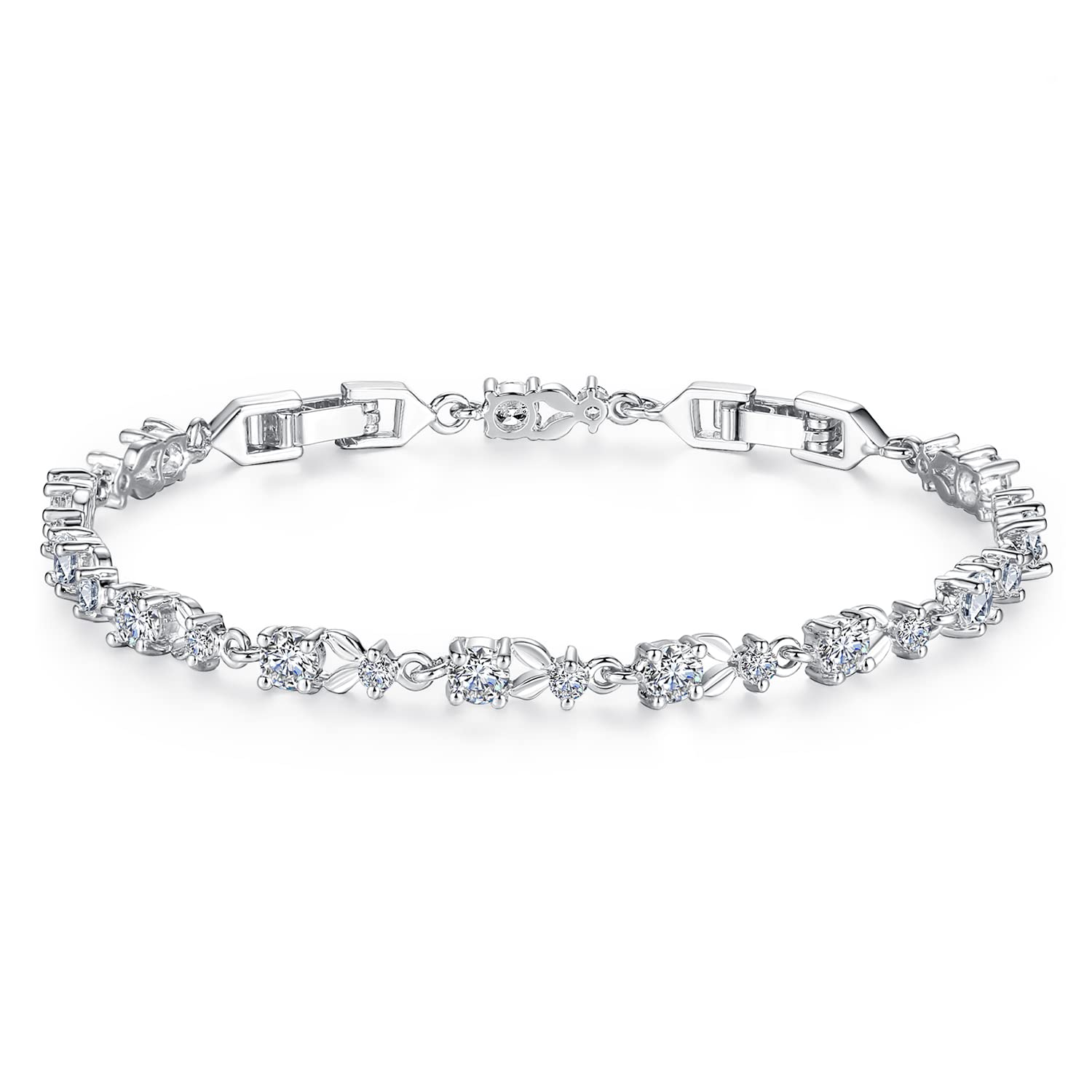 WOSTU 14K White Gold Plated 3mm Cubic Zirconia Classic Tennis Bracelet | Gold Bracelets for Women | Size 6.5-7.5 Inch