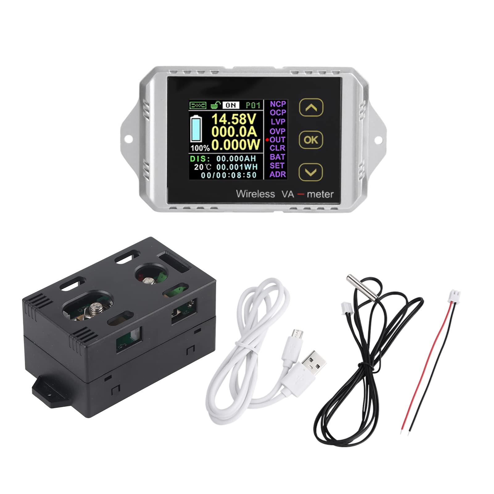 Wireless Battery Tester, Wireless Battery Monitor Voltage Ammeter Power Meter Color LCD Screen Volt Meter/Ammeter/Watt Meter, Wireless Battery Tester Digital (VAT-4300, 0-300A
