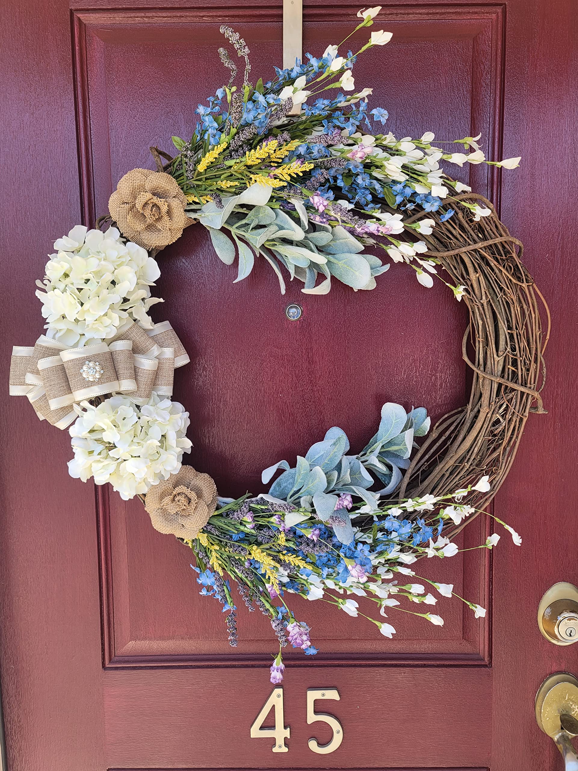 VADCAD Front Door Wreath - Farmhouse 24 Inch All Season – Artificial Flowers – Welcome Wreath – Farmhouse Décor for The Home – Modern Home Décor