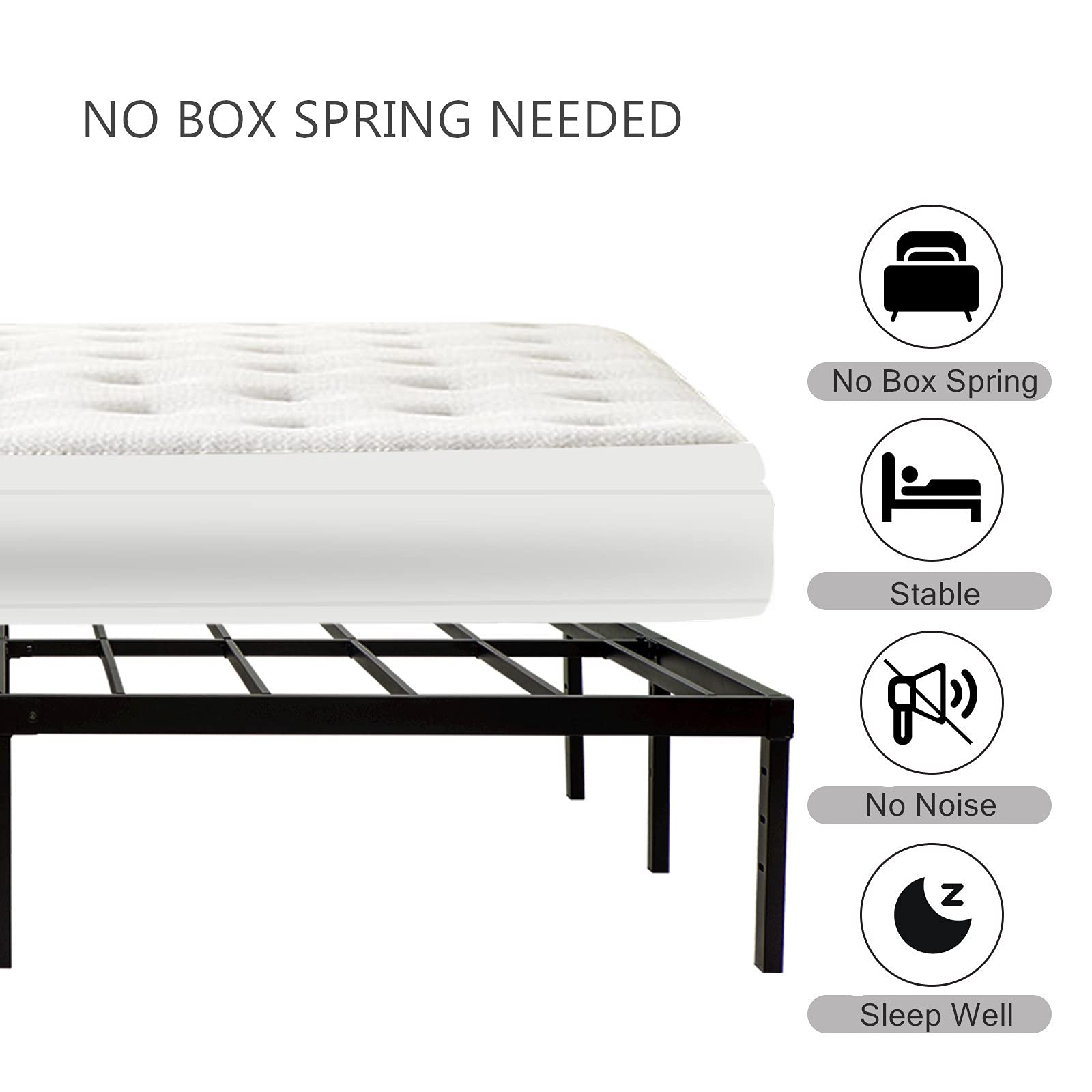 Wulanos King Size Bed Frame with Steel Slats Support, Sturdy and Durable, No Box Spring Needed, 16 Inch High 3500lbs Heavy Duty Metal Platform Frames with Storage, Noise-Free, Black