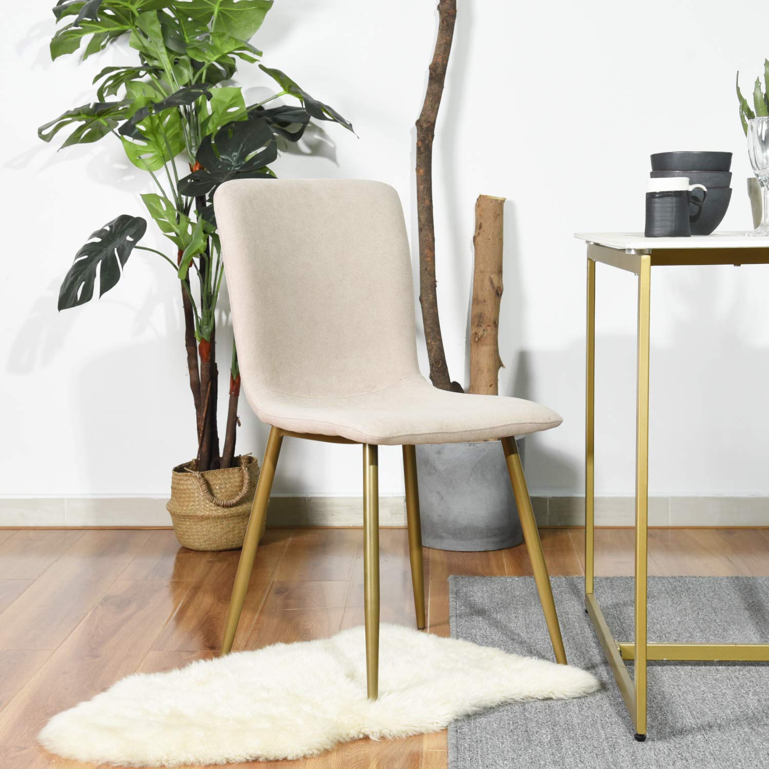 wOod-it Dining Table Set for 4, Glass Kitchen Tables with Chairs Modern Rectangular for Small Spaces Apartment Room (Beige)