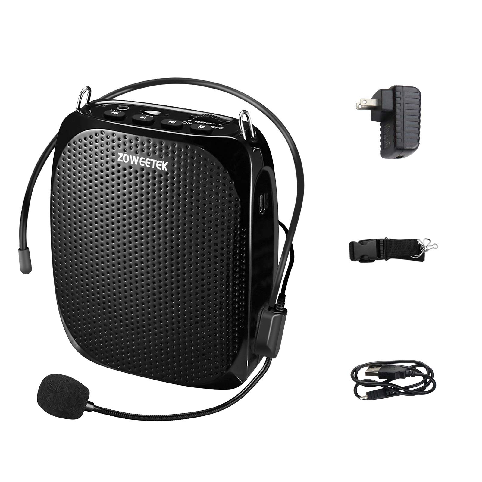 ZOWEETEK ZW-Z258 Portable Rechargeable Mini Voice Amplifier for Teachers with Wired Microphone Headset and Waistband,Supports MP3 Format Audio for Singing,Training,Speech,Tour Guide,Power Amplifiers