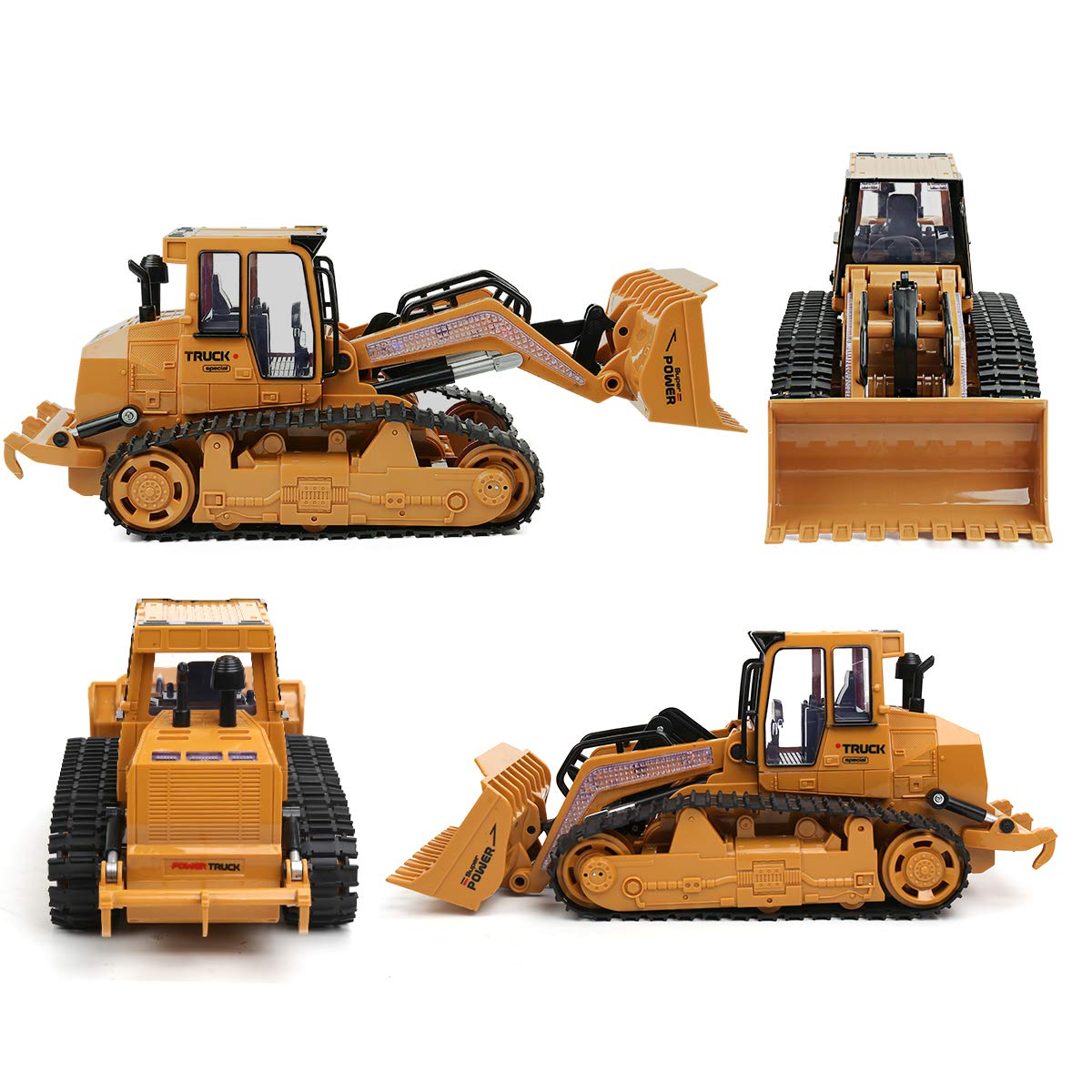 VAlinks 5 Channel RC Bulldozer, Remote Control Excavator, Full Functional Front Loader Construction Vehicles Toy with 2.4Ghz Transmitter and Shovel Lights, Simulation Sound for Kid