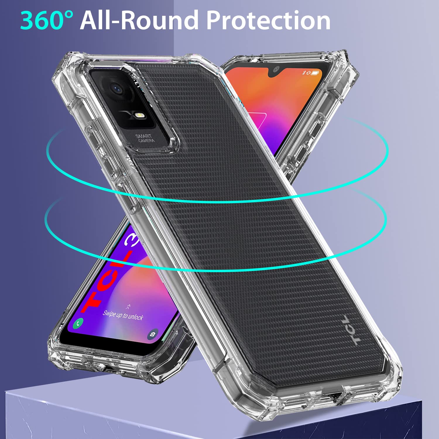 Zeking Case for Alcatel TCL 30Z (T602DL), TCL 30 LE Case with Screen Protector, 2 Layer Structure Protection, Shockproof Corner Armor Bumper Phone Cover for or TCL 30 Z(Clear)