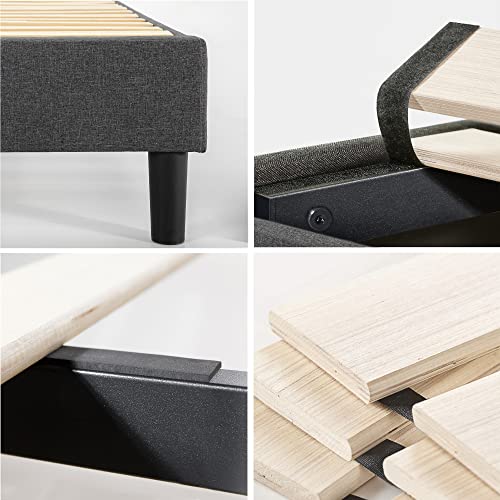 ZINUS Curtis Upholstered Platform Bed Frame / Mattress Foundation / Wood Slat Support / No Box Spring Needed / Easy Assembly, Grey, King
