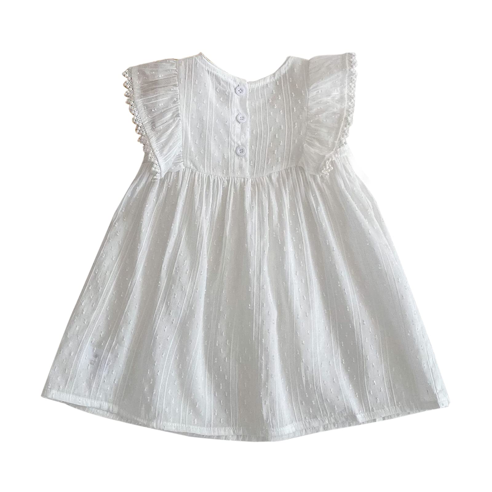 Toddler Girls Summer Dress Cotton Patterned Lace Ruffle Sleeve Pricess Dress White 2-3T
