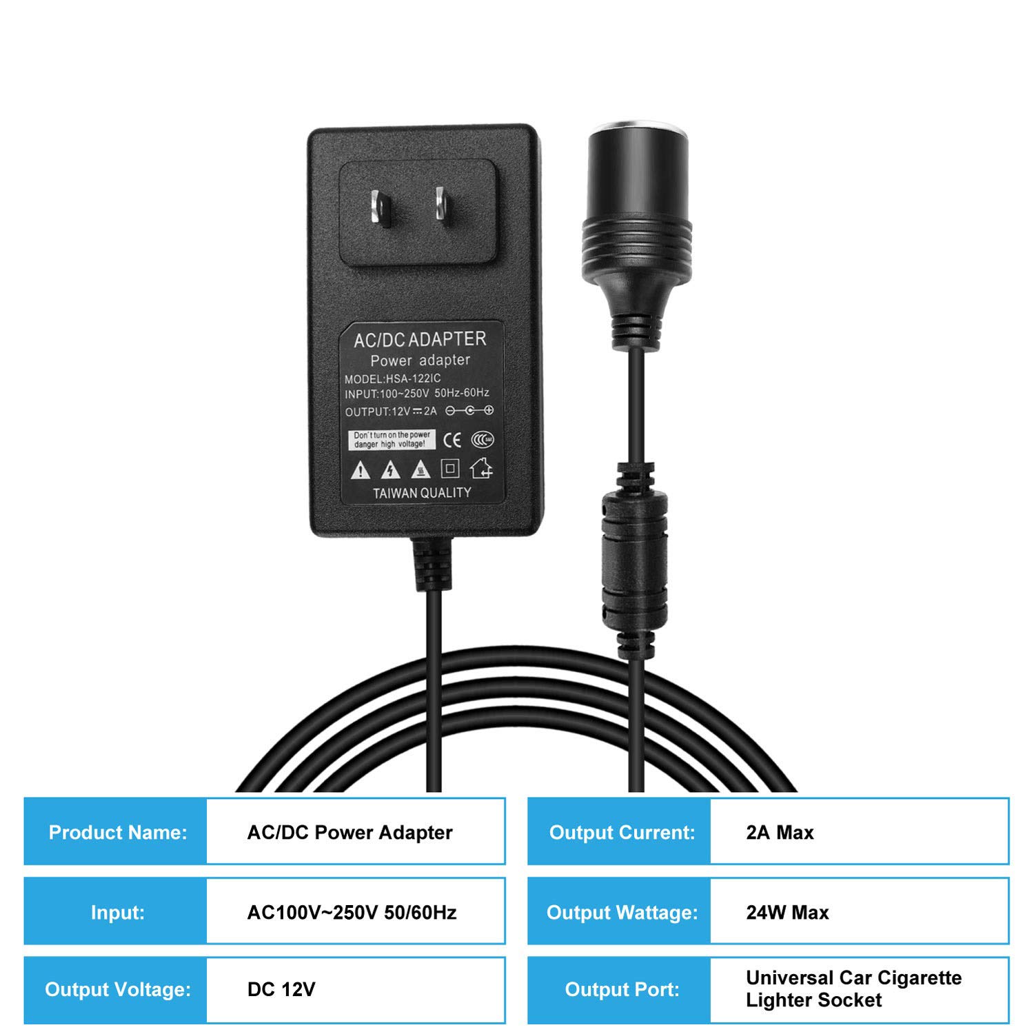 YONHAN AC to DC Converter 24W 2A Car Cigarette Lighter Socket 100~250V to 12V AC/DC Supply Adapter Transformer, is NOT Compatible with Any Devices which Start/Working Current May Surpass 2 Amperes