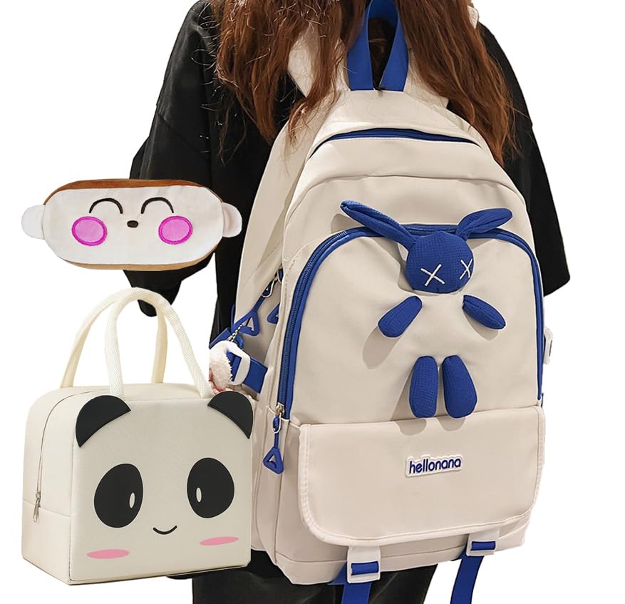 VLTBL 3PCS Kawaii Rabbit Schoolbag Fashion Aesthetic Shoulder Bag Large Capacity College Style Backpack for Boys And Girls