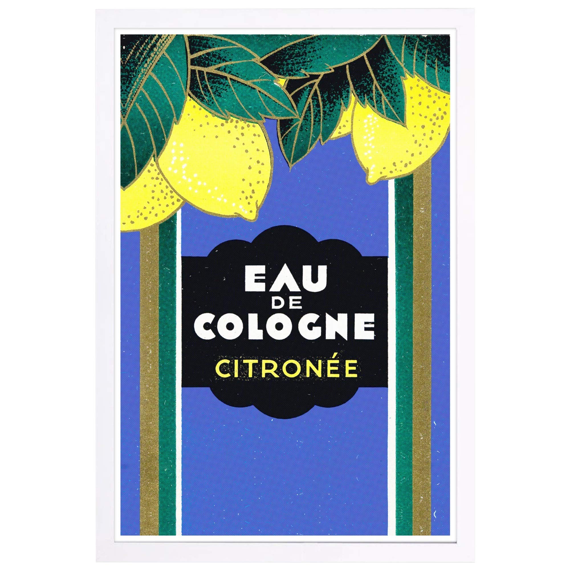 Wynwood Studio Food and Cuisine Framed Wall Art Prints 'Eau Citron_e 1905' Home Décor, 13" x 19", Yellow, Blue