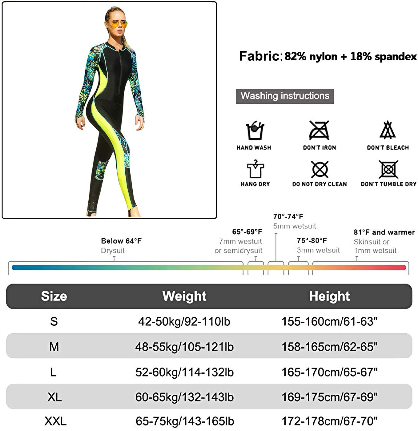 X-xyA Full Body Wetsuit Rashguard Long Sleeve Surfing Swimwear One Piece Swimsuit for Women,Yellow,S