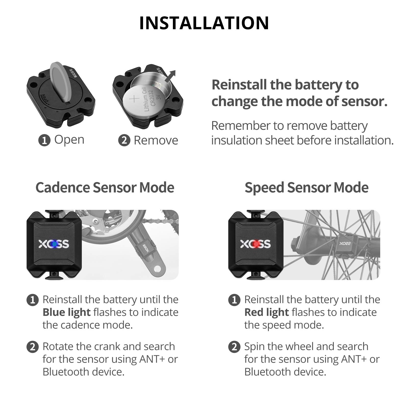 XOSS X1 Speed Cadence Sensor Wireless Bike Speedometer Power Meter Bike Trainer Bike Computer Use Indoor Outdoor Bike Use Peleton OpenRider- 1 Pack