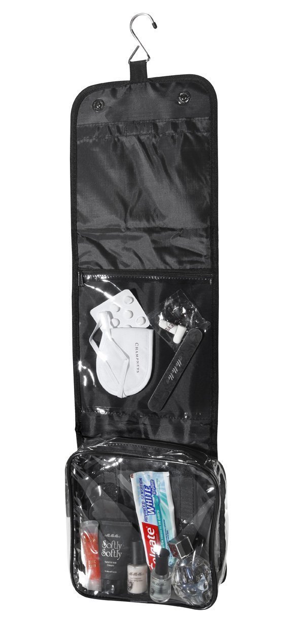 Travel hang up wash bag with 20x20x5cm detachable toiletry bag perfect for cabin hand luggage (Black)