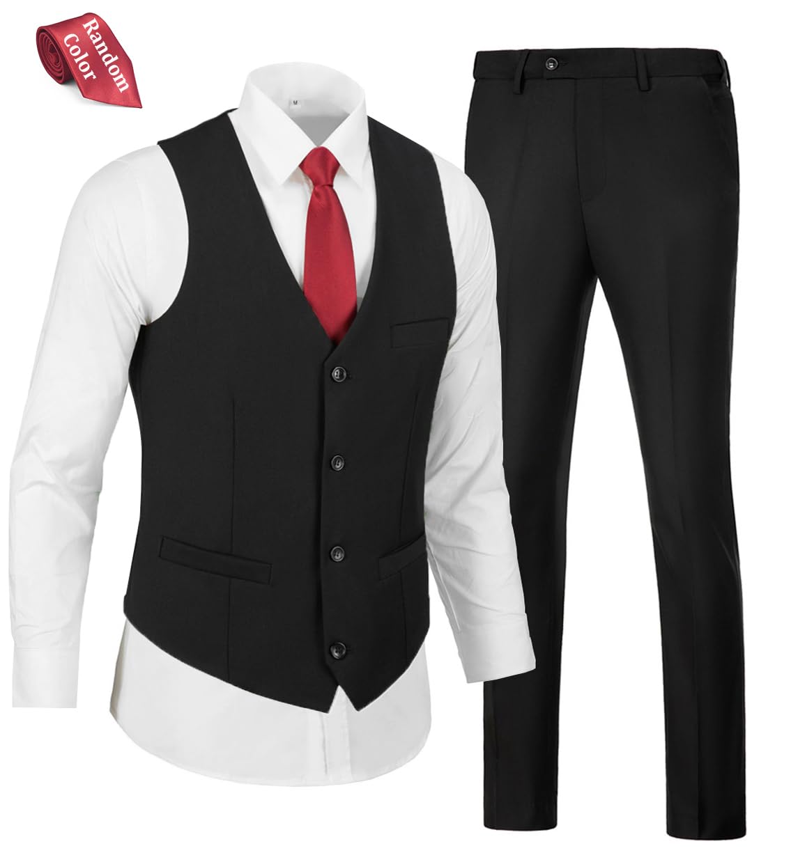 WOMS Mens Suits 2 Pieces Slim Fit Waistcoat Dress Pants Wedding Business Outfit Suit for Men Formal Tuxedo Black XS