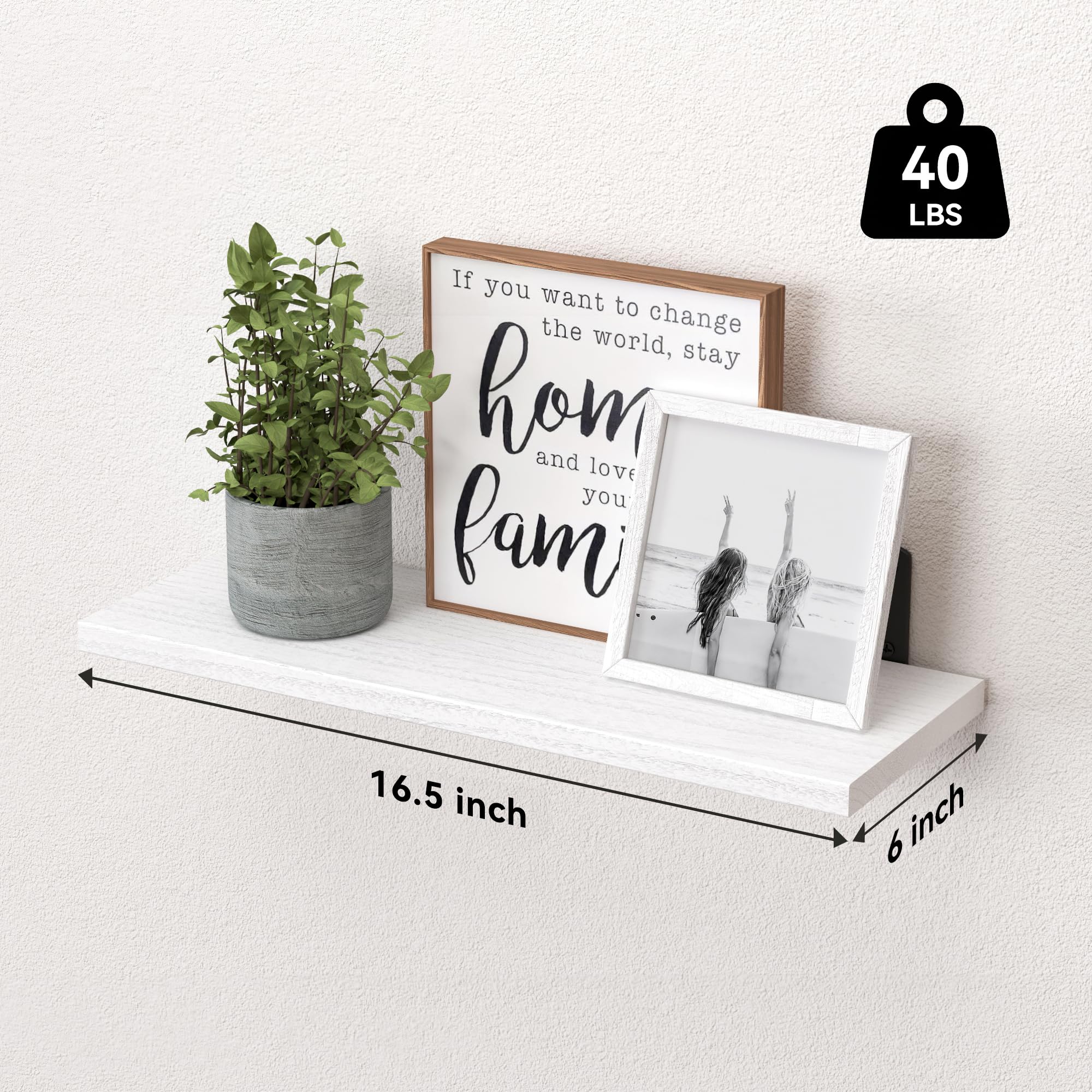 WOPITUES Floating Shelves Set of 6, Wood Floating Wall Shelves for Wall Decor, Bathroom Shelves, Book Shelves for Living Room-Modern White