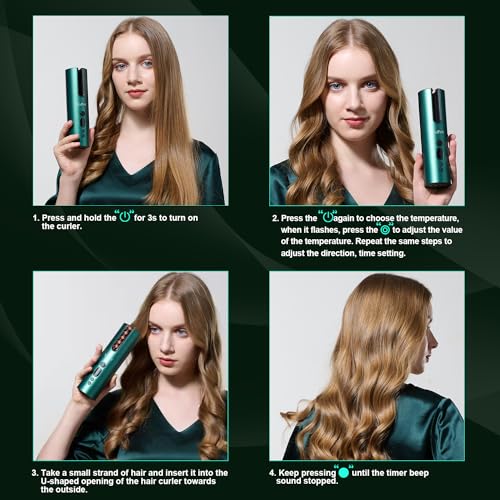 YAPOY Hair Curler Cordless Automatic Curling Tongs with Rechargeable Battery Heat Isolating Chamber LCD Display 5 Kinds of Temperature Control & Timer Settings