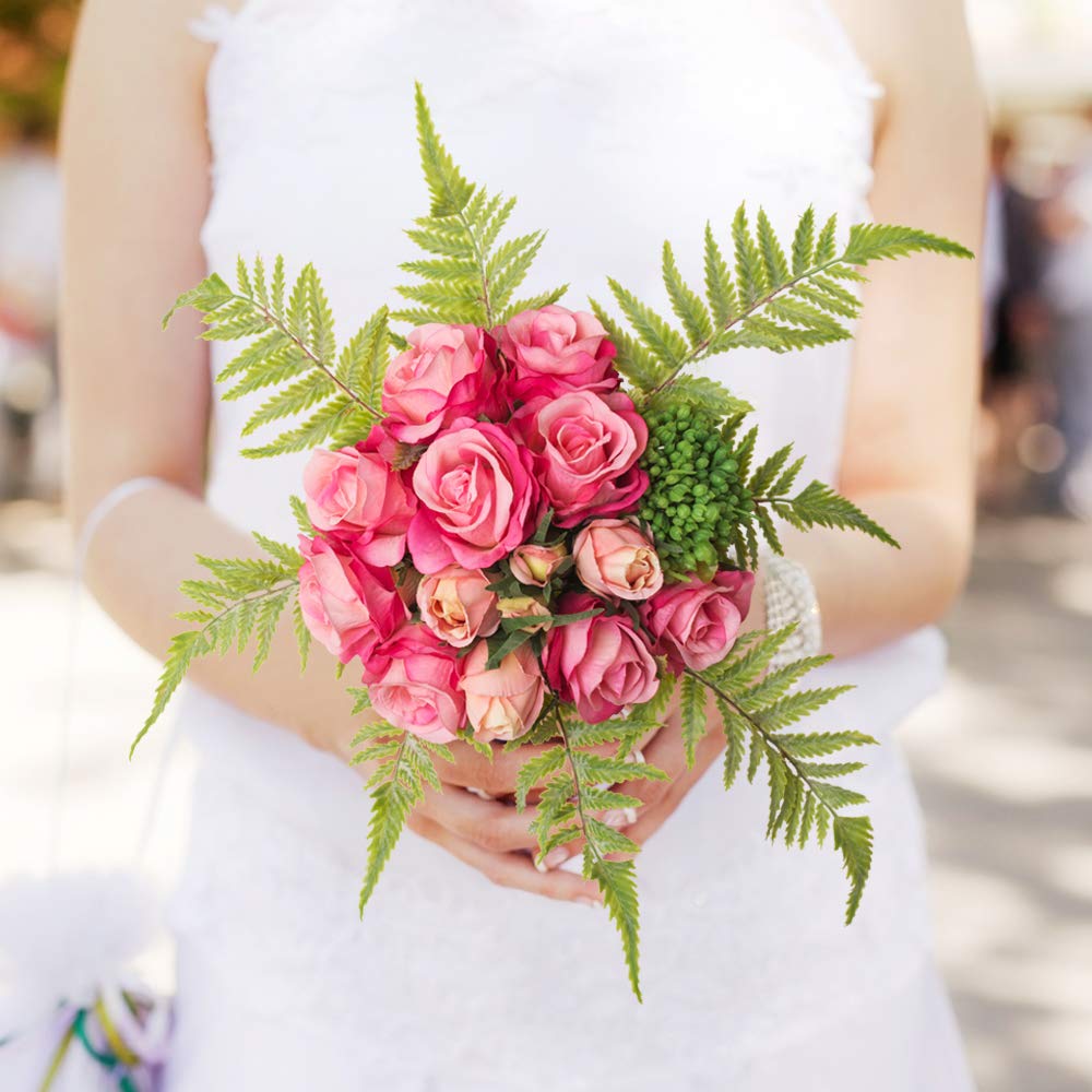 YIBELAAT Artificial Flowers Rose in Vase Bridal Wedding Bouquets Latex Real Touch Flower Arrangements (Rose Red)