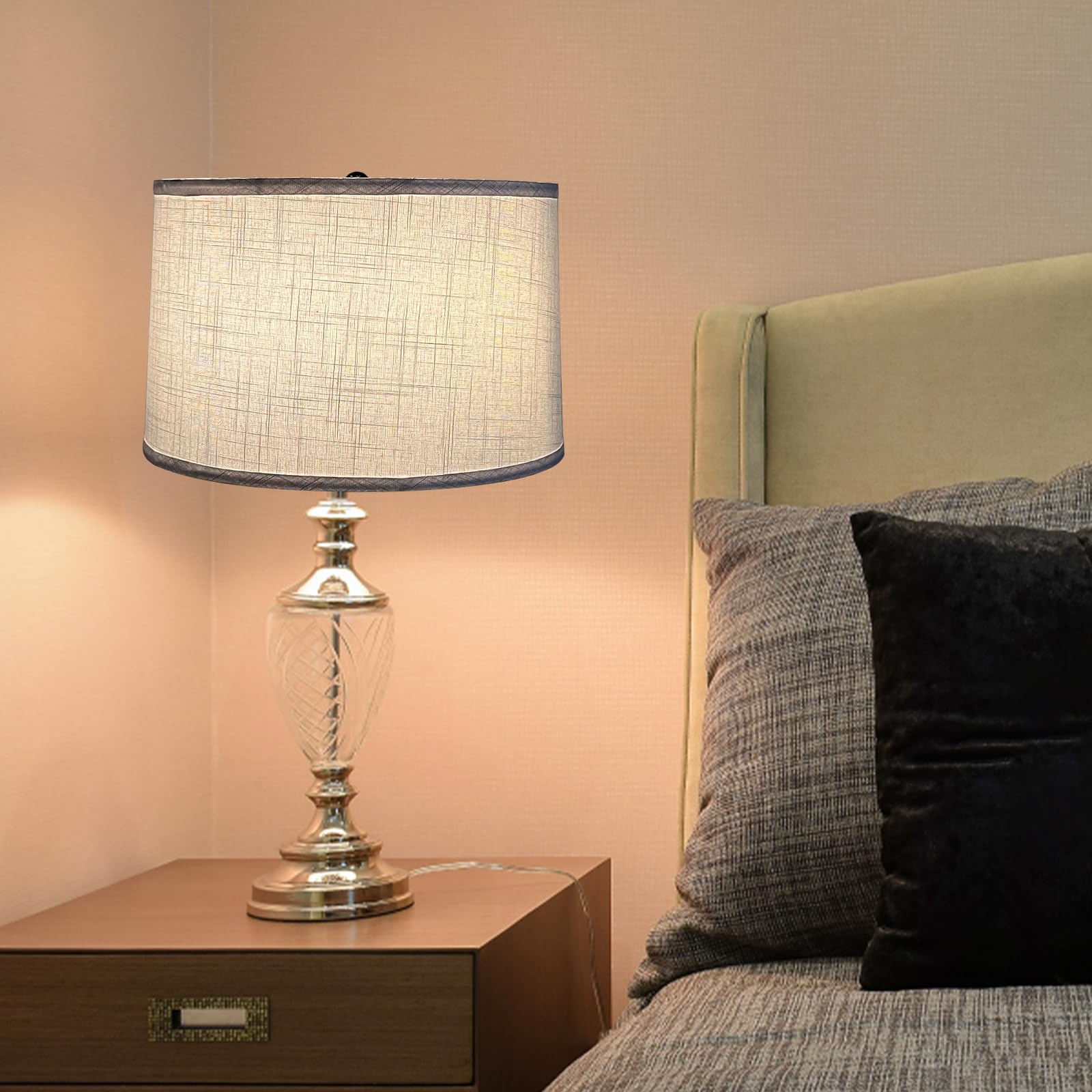 TOOTOO STAR Drum Lamp Shade 13.25" Top x 14.25" Bottom x 9" High (Spider) White Natural linen Medium Lamp shade for Chandeliers Floor Light and Table Lamp