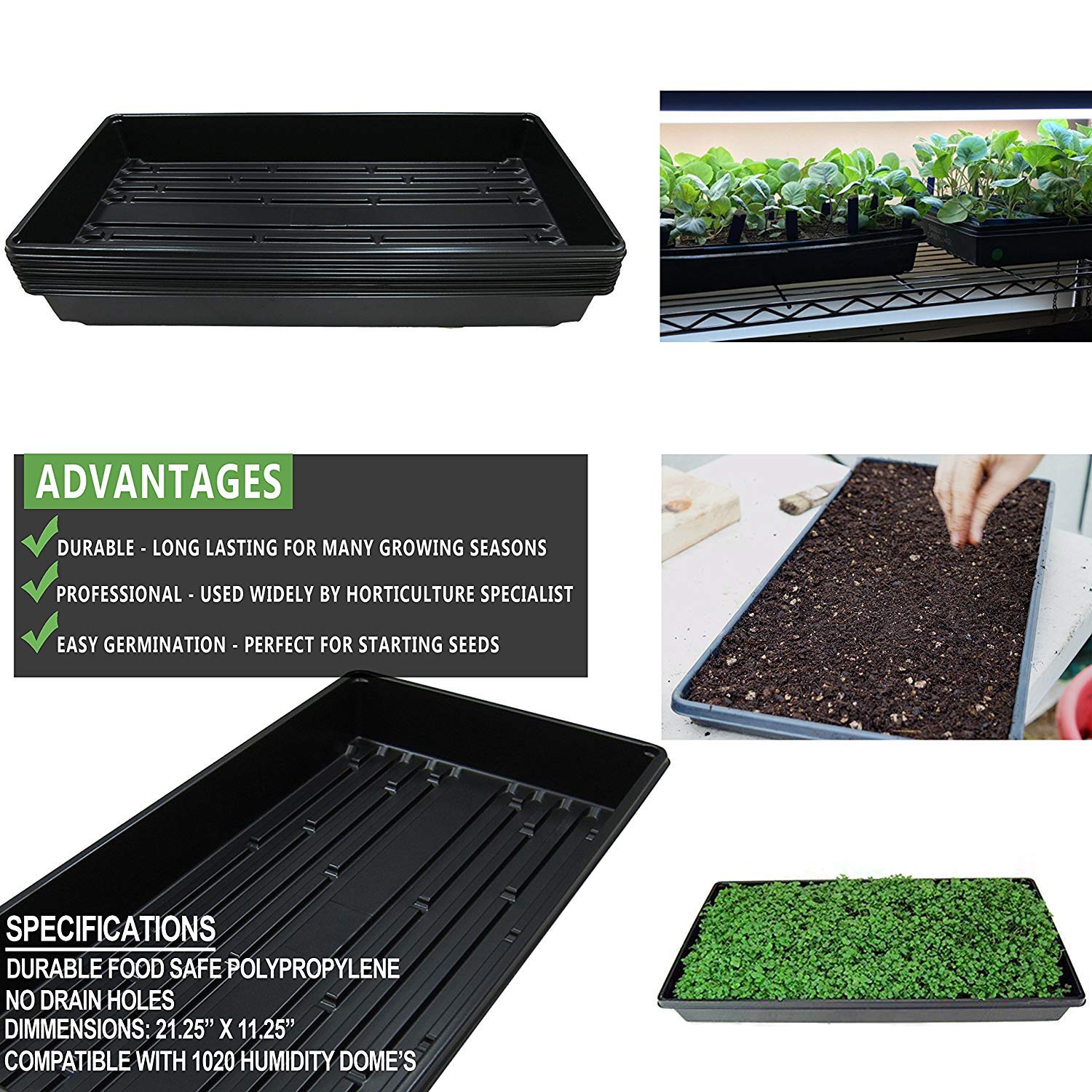 Yield Lab 10 x 20 Inch Black Plastic Propagation Tray β Hydroponic, Aeroponic, Horticulture Growing Equipment (5, Dome and Tray)