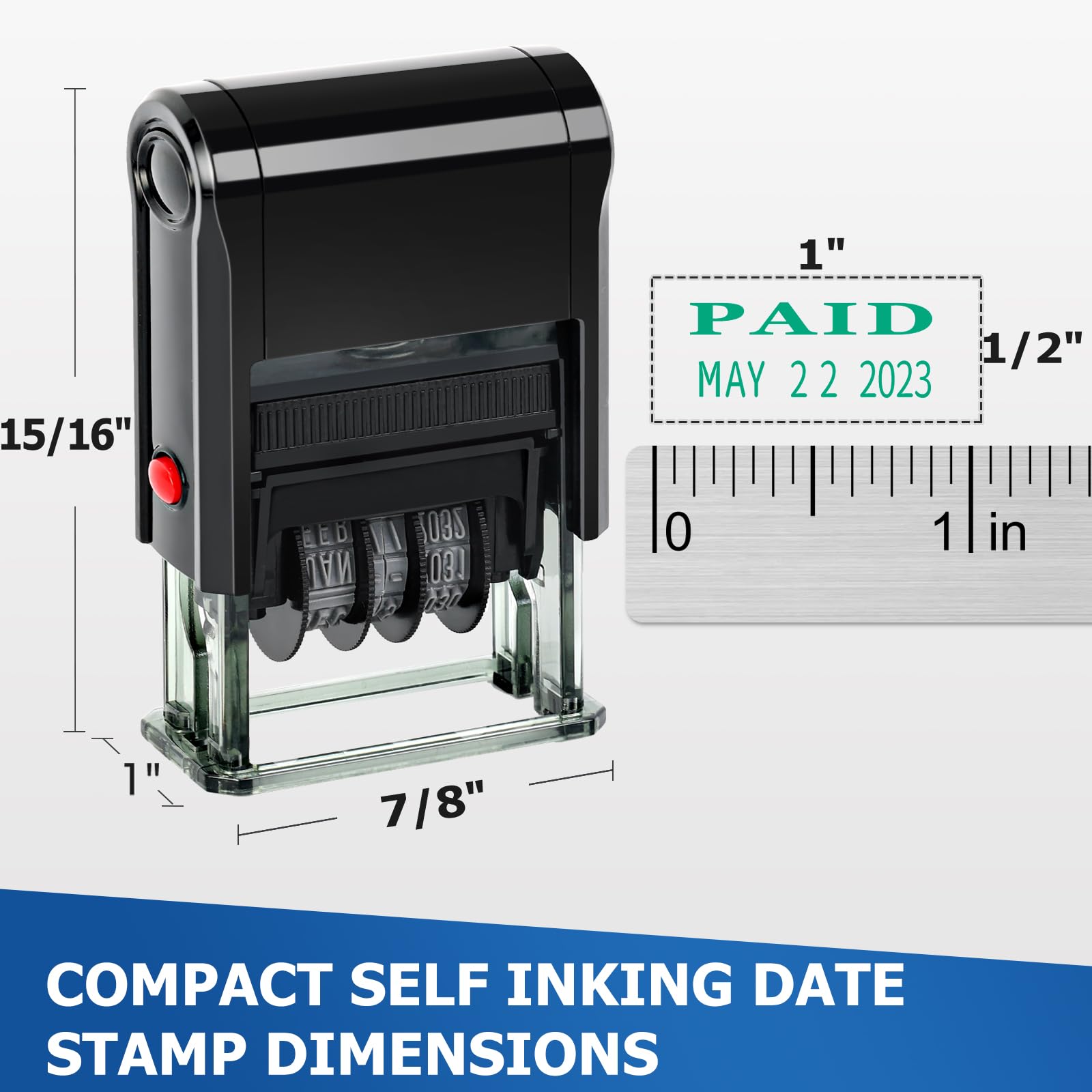 Toplusesse Self-Inking Date Stamp with Paid Office Rubber Paid Phrase & Date Stamp for Business 12-Year Band Green Ink