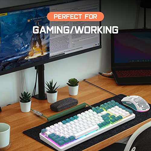 ZIYOULANG K3 Mechanical Gaming Keyboard and Mouse Combin, 98Key Backlit Keyboard and Ultra-Light Honeycomb Shell Mouse, Red Switch Coiled Type-C to USB Cable Wired Keyboard for PC/Mac/Windows