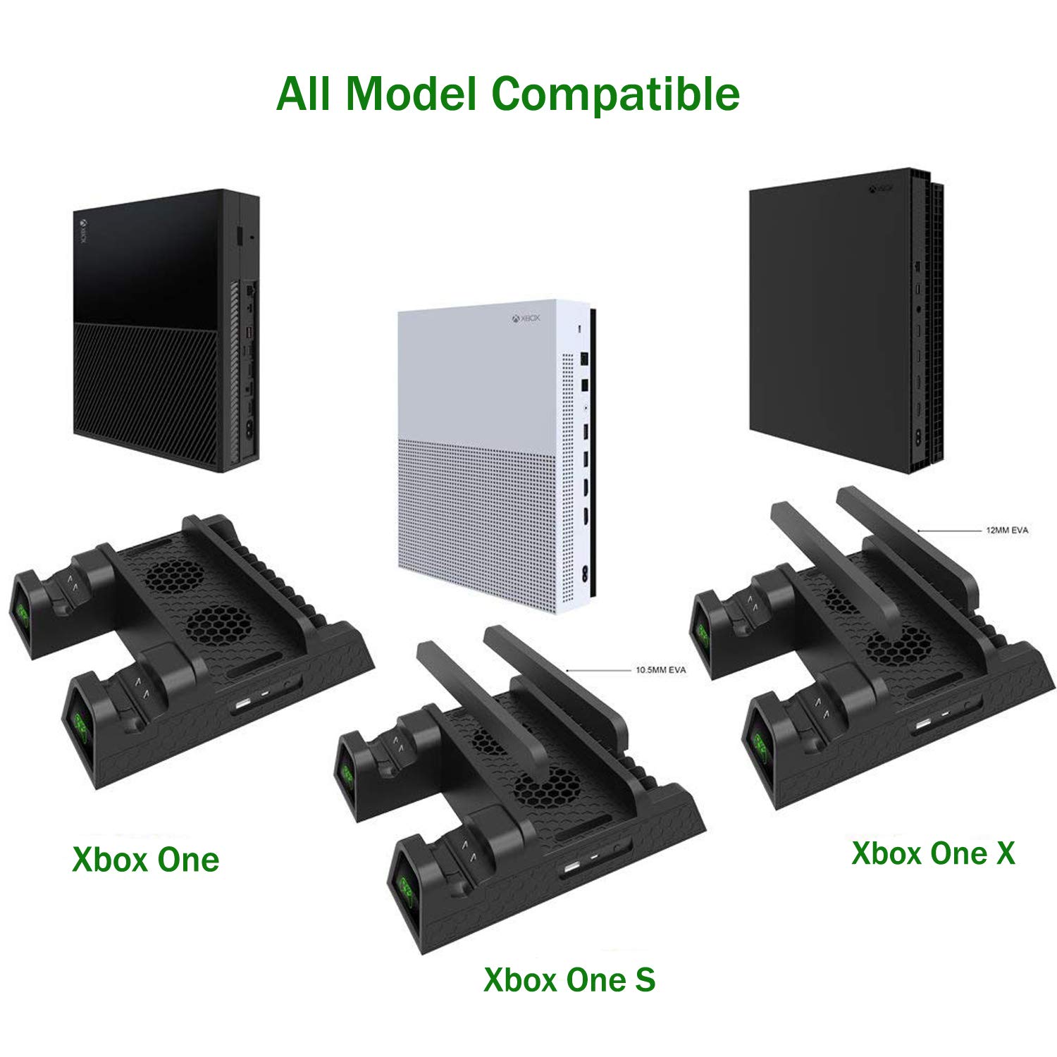 Xbox One Cooling Fan Stand, Megadream Dual Controller Charging Docking Cooler Station Dock for Xbox One/Xbox One S/Xbox One X Console & 2 Pack 600mAh Batteries & 12 Game Disc Storage