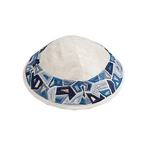 Yair Emanuel Tallit Prayer Shawl Gadol + Bag + Kippah + Atara Set Embroidered RAW Silk Magen David Blue (Bundle)