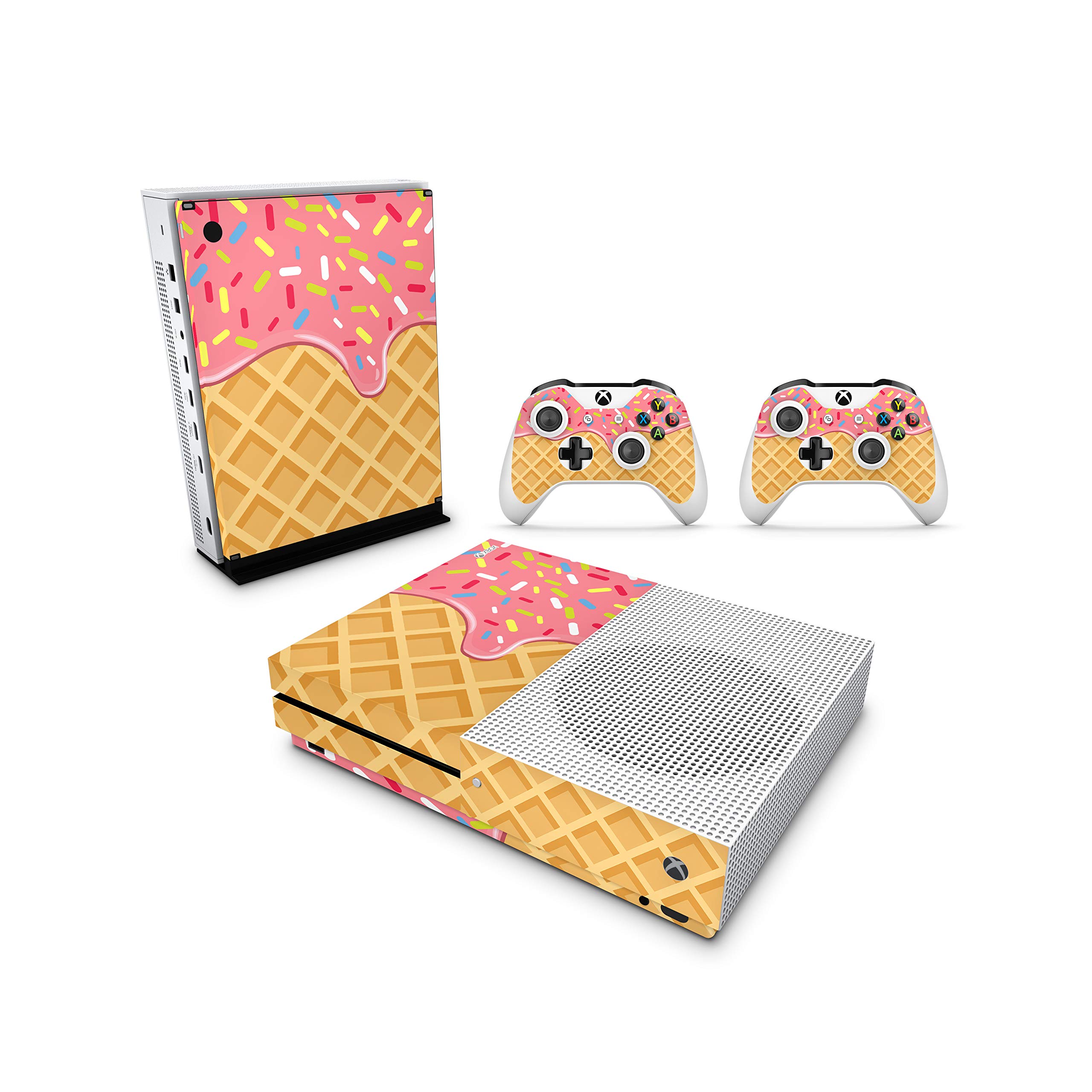 Xbox One S Console Skin Decal Sticker Sweet Waffle Ice Cream + 2 Controller Skins Set Title