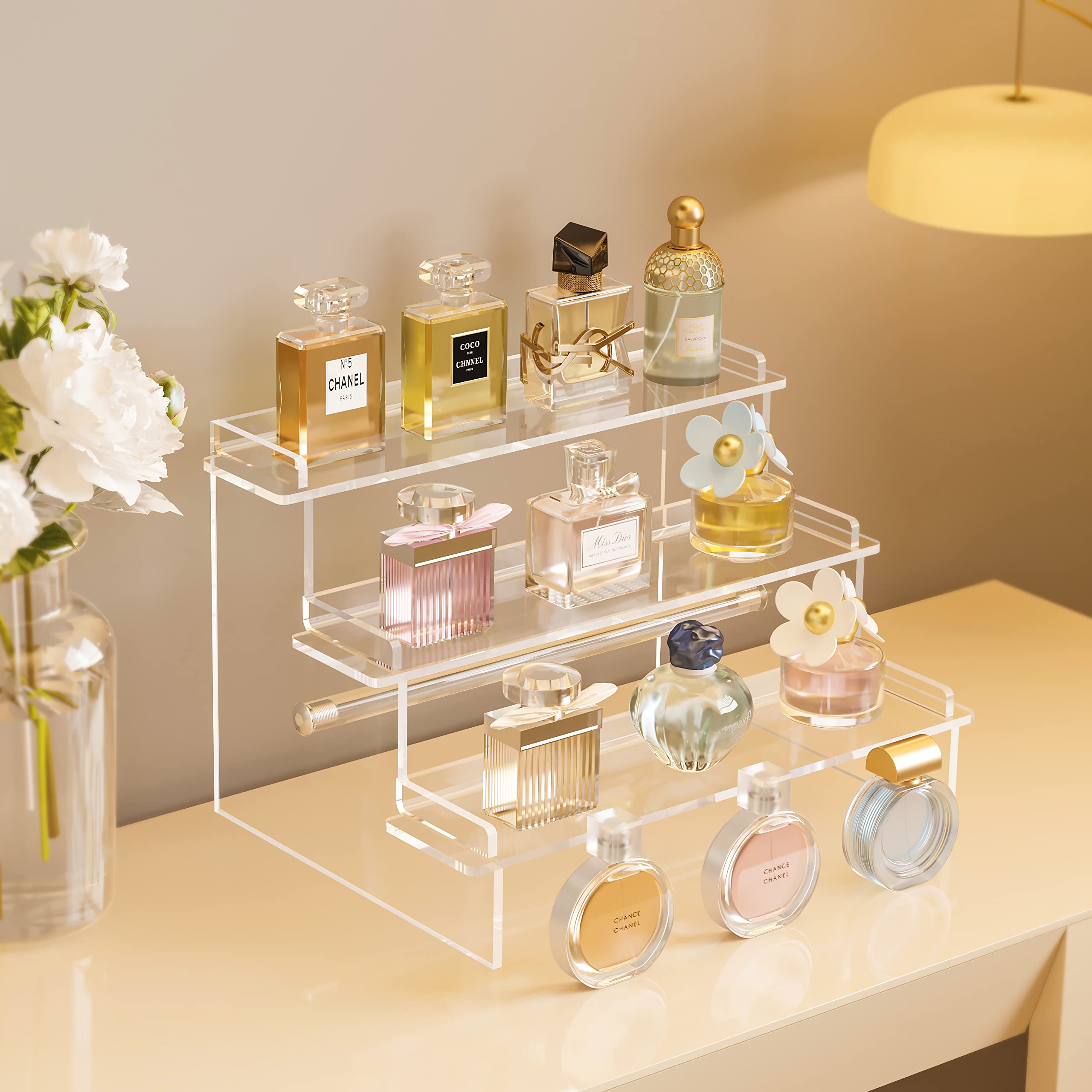 WINKINE Acrylic Riser Stand, Perfume Organizer, Cologne Organizer for Men, Display Riser Compatible with Funko POP Figures, Risers for Display, Makeup Lotion Shelf Organizer, Display Stand