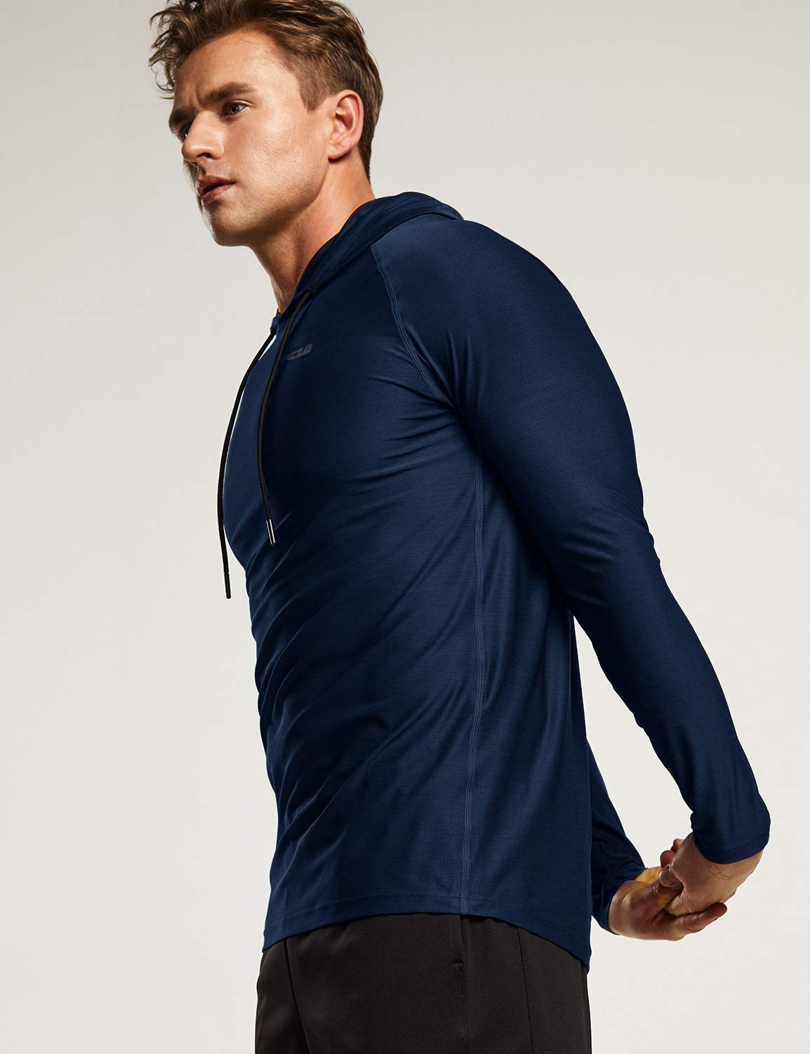TSLA Men's Long Sleeve Pullover, Dry Fit Running Workout Shirts, Athletic Fitness & Gym Shirt, Hoodie Pullover Navy/Red/Yellow, X-Large
