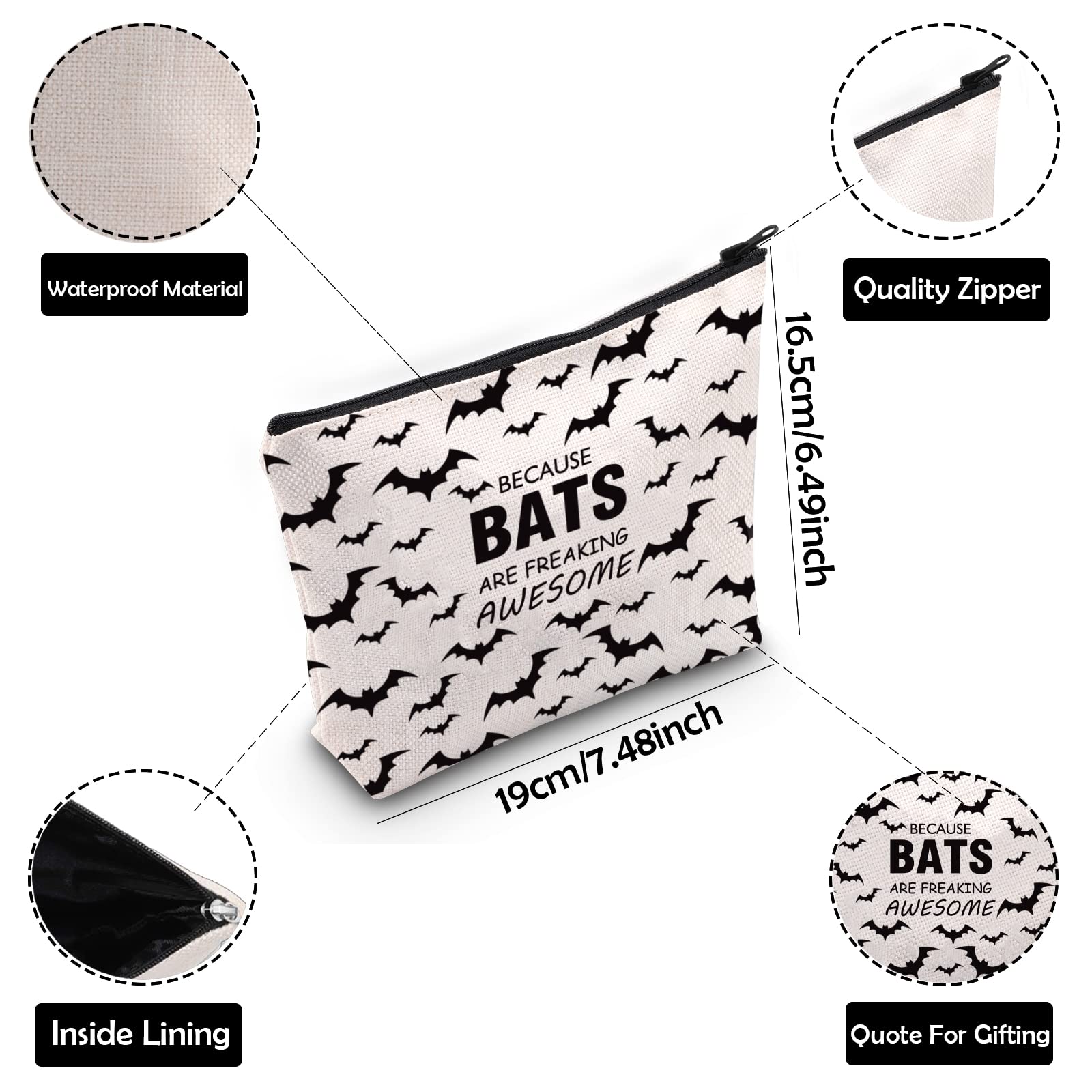 ZJXHPO Bat Survival Kit Because Bats Are Freaking Awesome Makeup Bag With Zipper Spooky Halloween Bat Gift Spooky Bat Toiletry Bag (Bats)