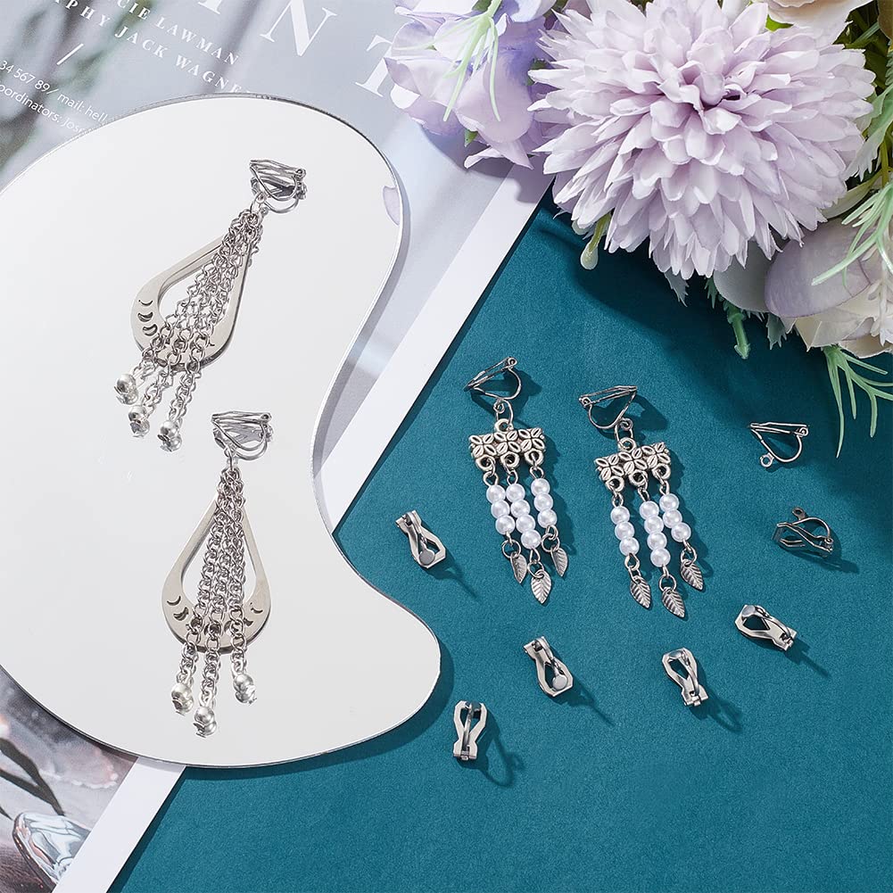 UNICRAFTALE 50pcs Stainless Steel Clip-on Earring Non-Piercing Earring with Loops Painless Converter Earring Components for Earring Making 12x6x9mm
