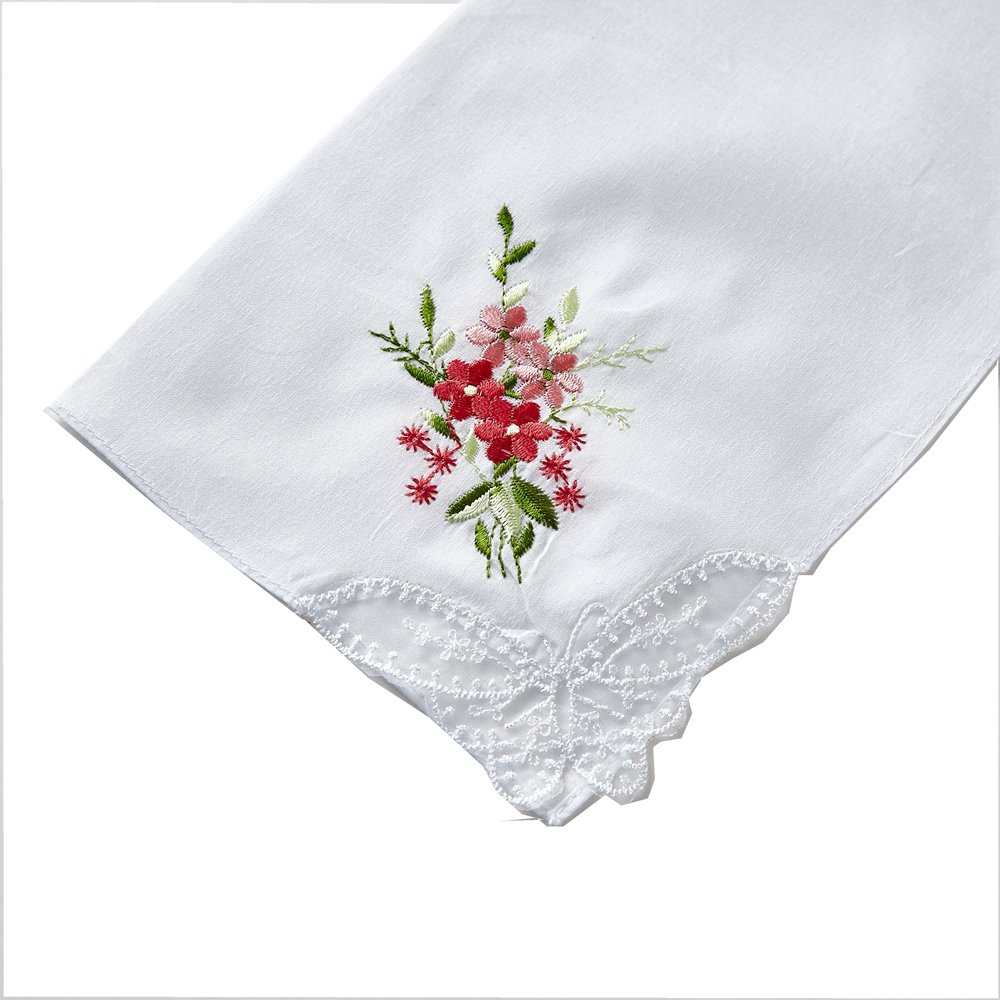 Women's 100% Cotton Handkerchief,Embroidery Hankies Pack of 6, White, One Size