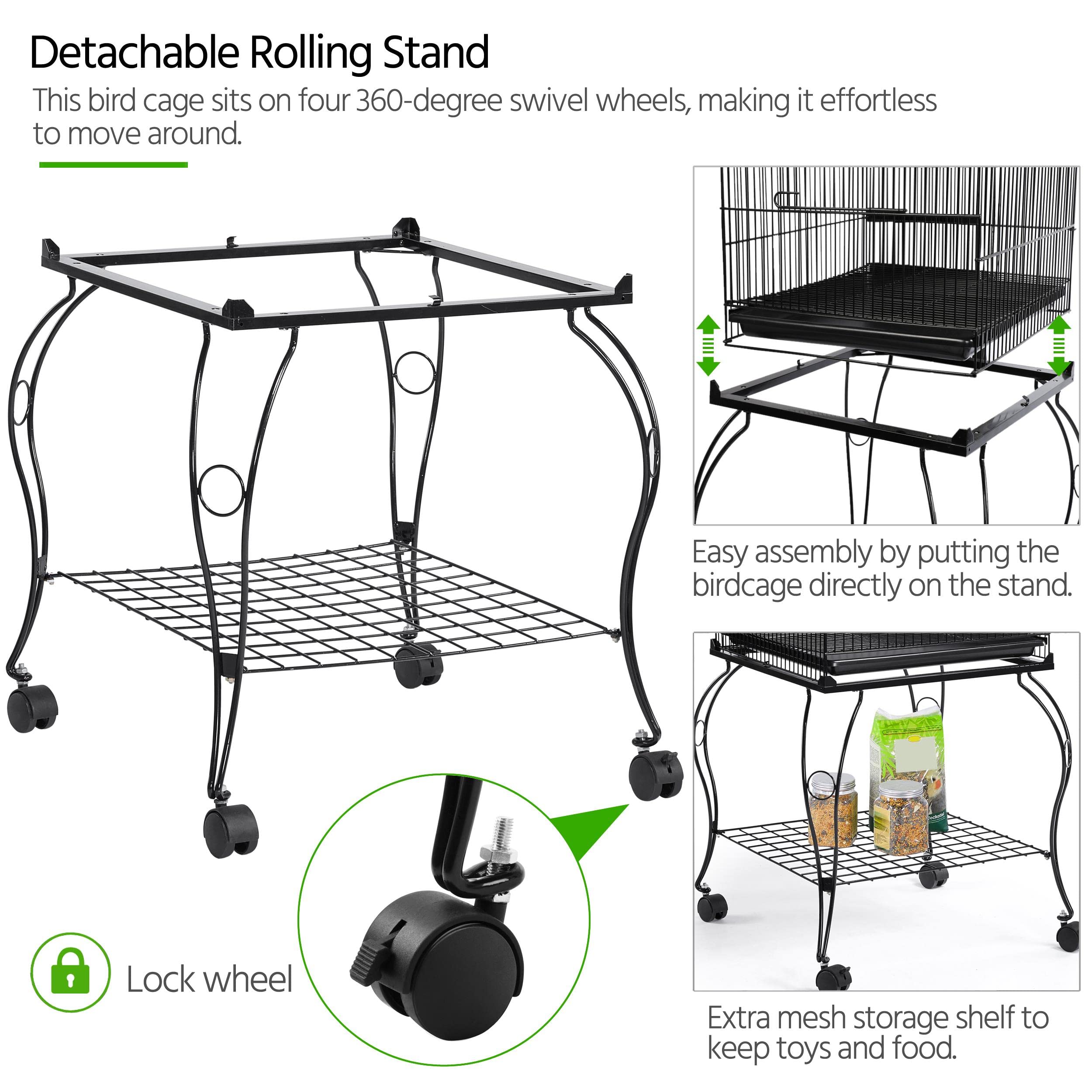 Yaheetech 57-Inch Rolling Open Top Roof Bird Cage for Mid-sized Parrots Cockatiels Caique Quaker Monk Indian Ring Neck Green Cheek Conure Middle bird Cage with Detachable Stand