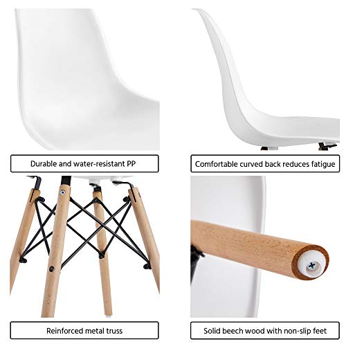 Yaheetech Dining Chairs Modern Side Shell Eiffel DSW Chairs with Beech Wood Legs and Metal Wires for Dining Room Living Room Bedroom Kitchen Lounge Reception, Set of 4, White