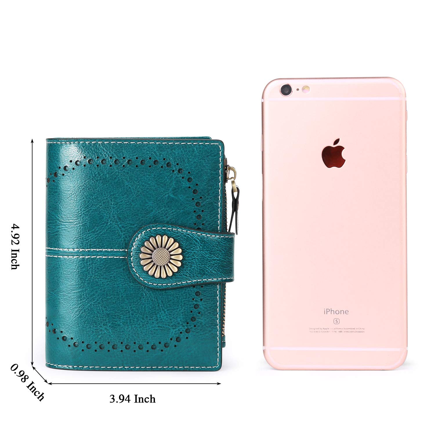 Womens Small Wallet Lady Purse Bifold RFID Blocking Leather Short Zipper Wallet Vintage Card Holder Organizer Safe Coin Purse (Blue)