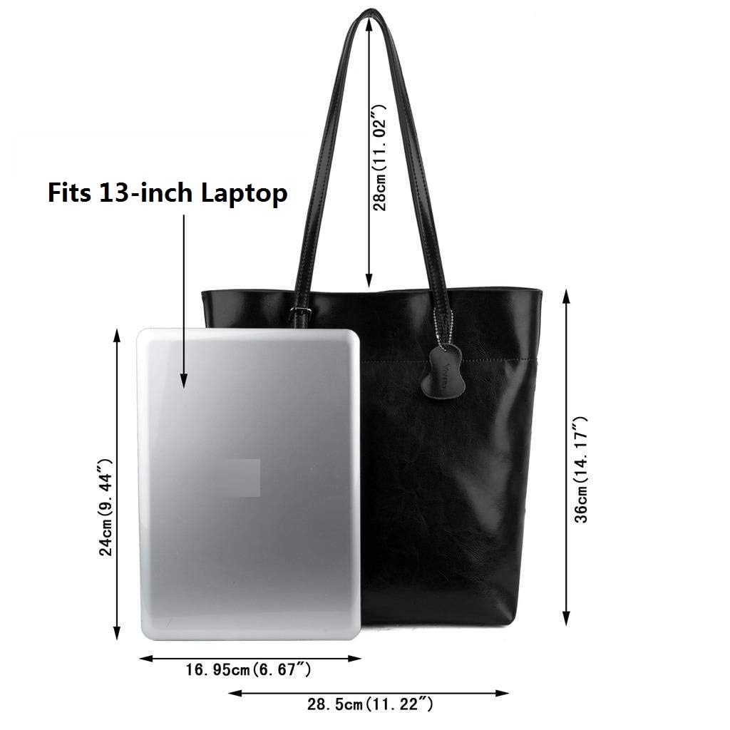 YALUXE Women's Soft Leather Work Tote Shoulder Bag (Upgraded 2.0) Black