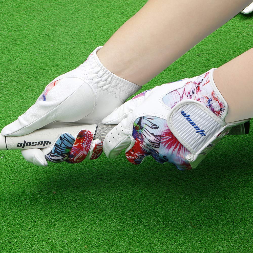wosofe Golf Glove Women Pair Cool Leather Both Hand Summer Floral Large Colorful Breathable Sport Gloves