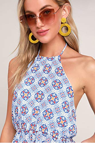 Woven Rattan Earrings Boho Colored Straw Wicker Braid Drop Dangle Earrings Handmade Round Circle Hoop Earrings Statement Stud Earrings For Women