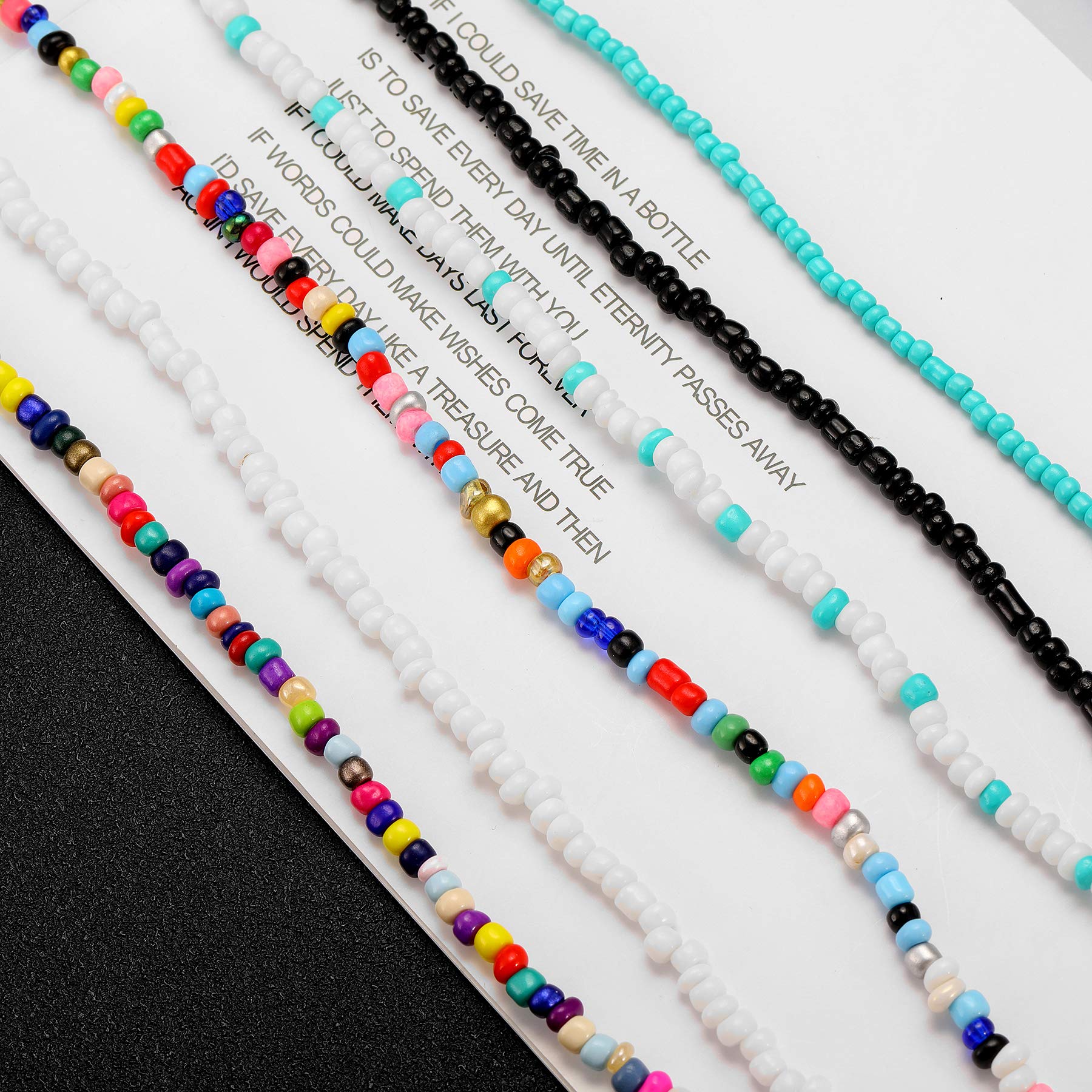 Wremily 4-12 Pieces Beaded Choker Necklaces for Women Boho Seed Bead Choker Set Hawaiian Handmade Turquoise Beach Beads Necklace Chain Jewelry