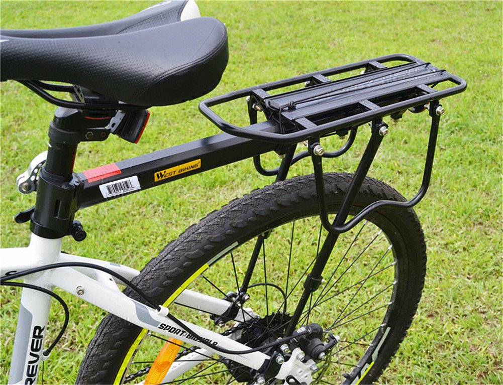 West Biking 110Lb Capacity Almost Universal Adjustable Bike Cargo Rack Cycling Equipment Stand Footstock Bicycle Luggage Carrier Racks with Reflective Logo