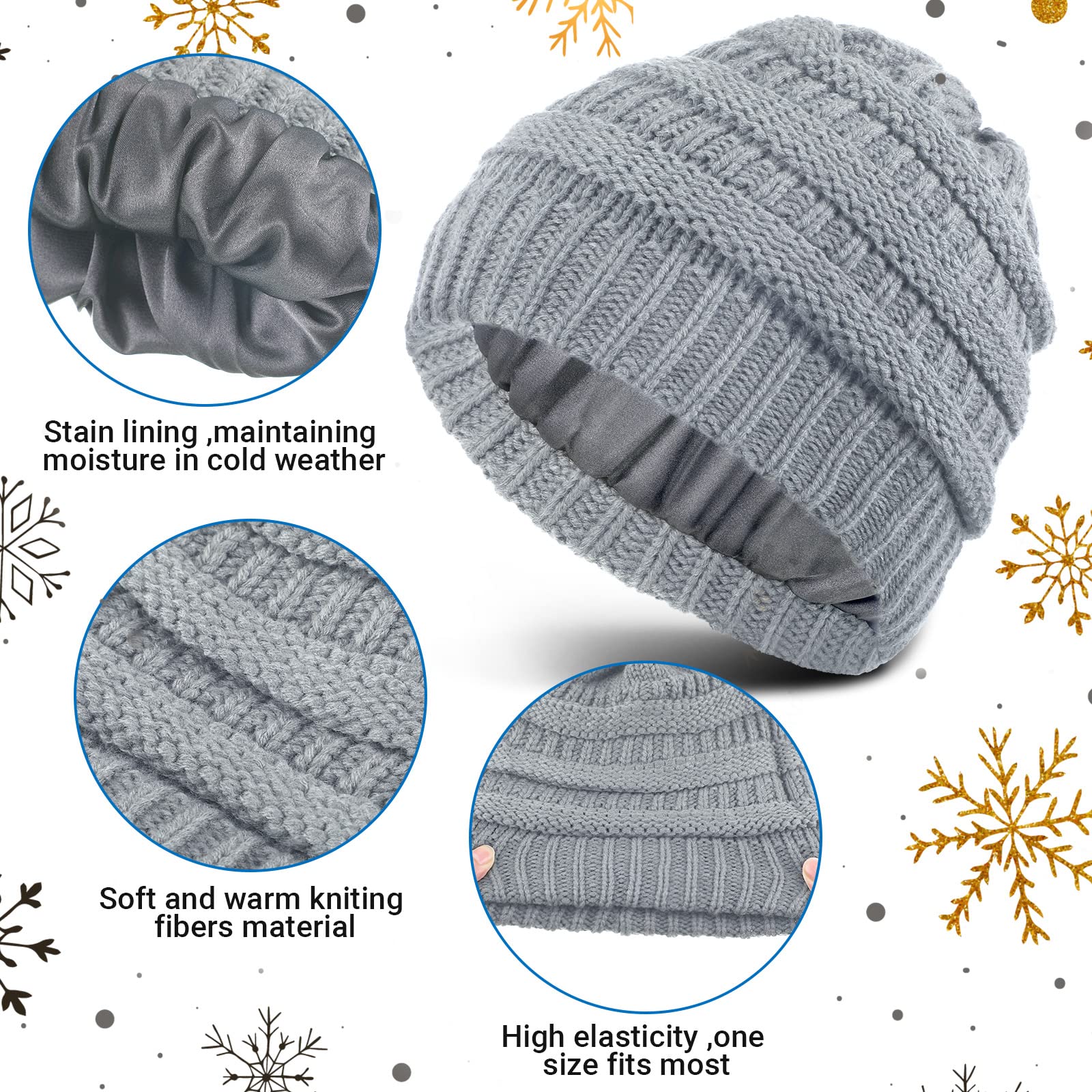 Winter Knit Beanie Hat Touchscreen Gloves Set, Soft Slouchy Skull Cap Gloves Set for Men Women Cycling Biking, 2 Sets (Navy Blue, Light Gray)