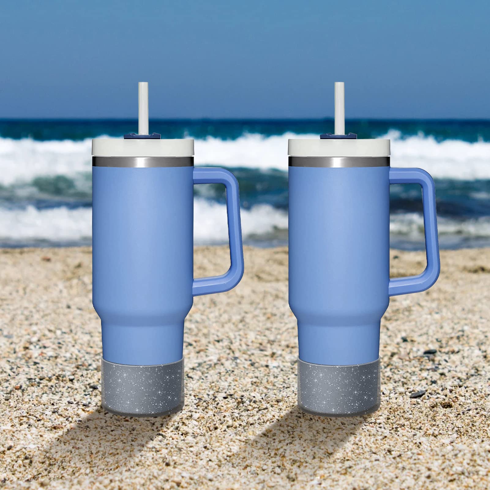 WUQID 2 Pack Bling Silicone Boot Compatible with Stanley Quencher Adventure 40oz & Stanley IceFlow 20oz 30oz, Reduces Dents Protective Water Bottle Bottom Cover Sleeve Compatible with Stanley Tumbler