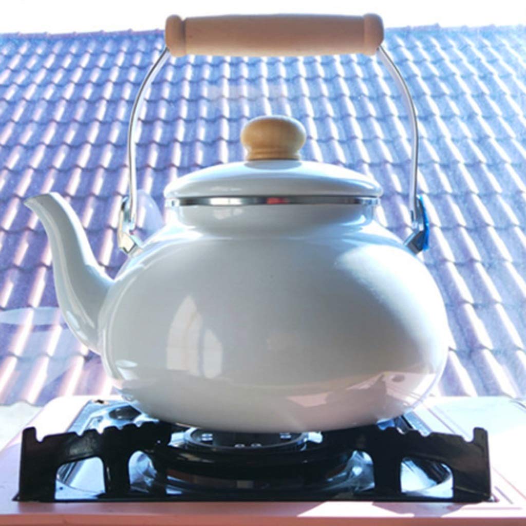 ZNZN White Gas Kettle Enamel Kettle Creative Flat Bottom Thickened Large Capacity Teapot with Anti-Scald Handle (2.5L,84.5OZ) Multifunctional Water Kettle