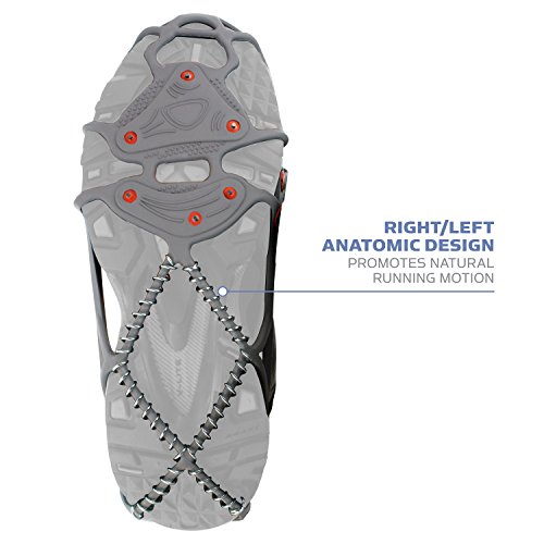 Yaktrax Run Traction Cleats for Snow and Ice, Gray/Red, Small (8161)