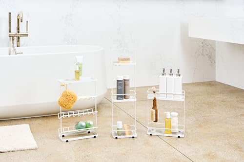 Yamazaki Home Tower Bath Rack - Bathroom Shower Storage Holder, Caddy Shelf Organizer - Medium, 17" - Steel - Holds Up to 9 Dispensers