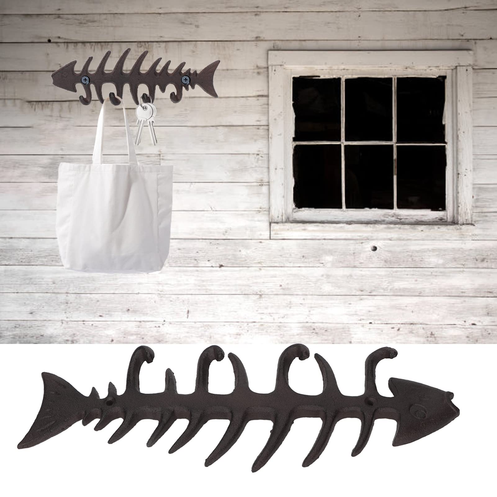 Zixyqol Fish Bones Towel Rack,European Style,Strong Metal Wall Mounted Holder with 4 Hooks for Home Kitchen and Bathroom Decor(S)