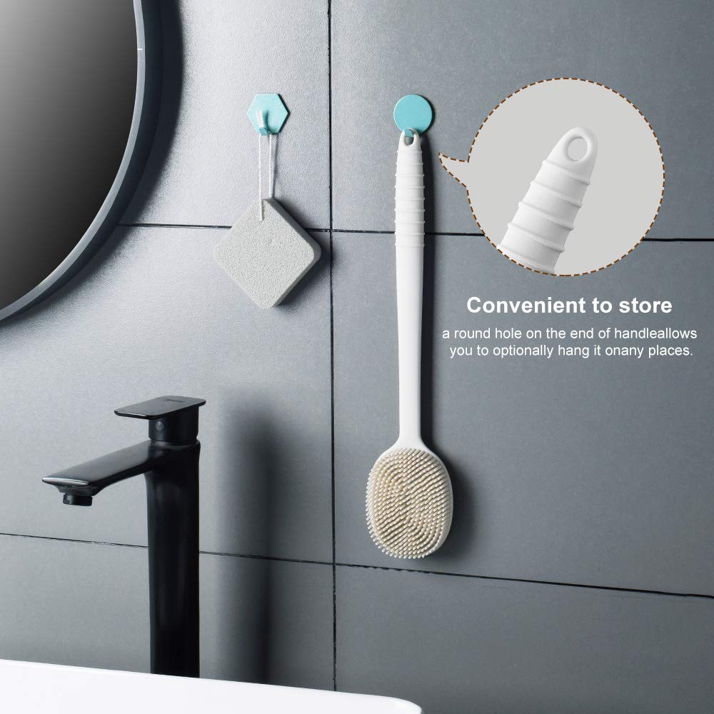YAMYONE Ultra-Soft Silicone Back Scrubber Shower, Bath Body Brush with a Long Handle, BPA-Free, Non-Slip, White