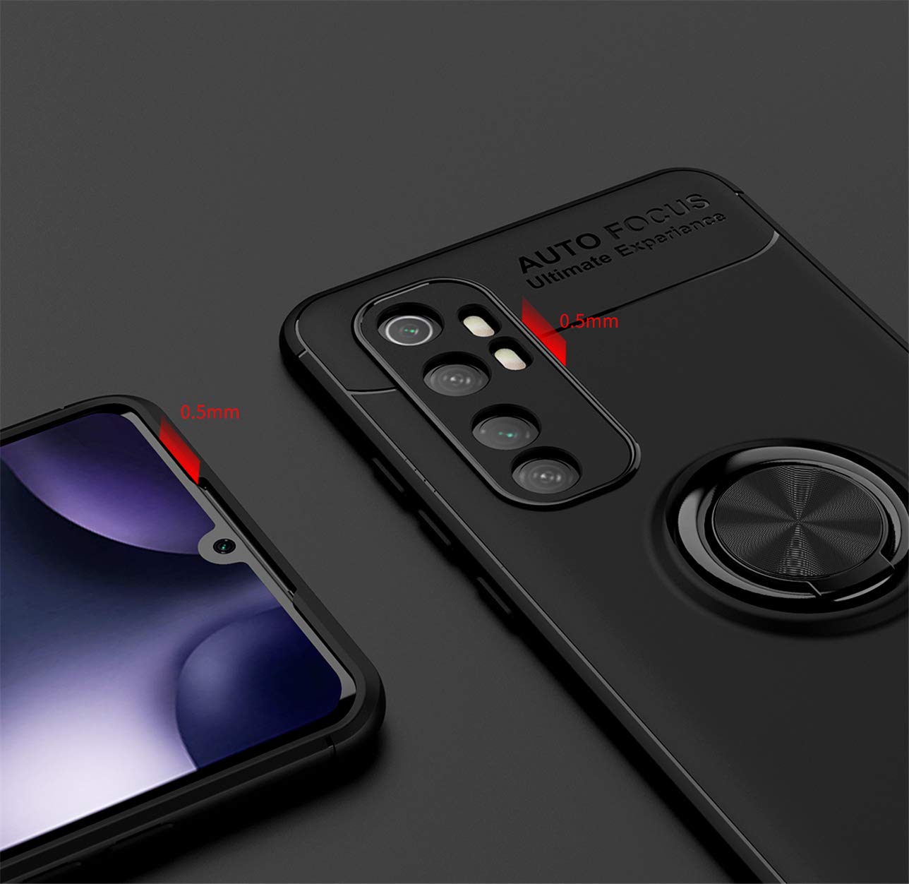 Xiaomi mi Note 10 Lite Case,360° Rotating Ring Kickstand Protective Case,Silicone Soft TPU Shockproof Protection Thin Cover Compatible with[Magnetic Car Mount] for Xiaomi mi Note 10 Lite (Black/black)
