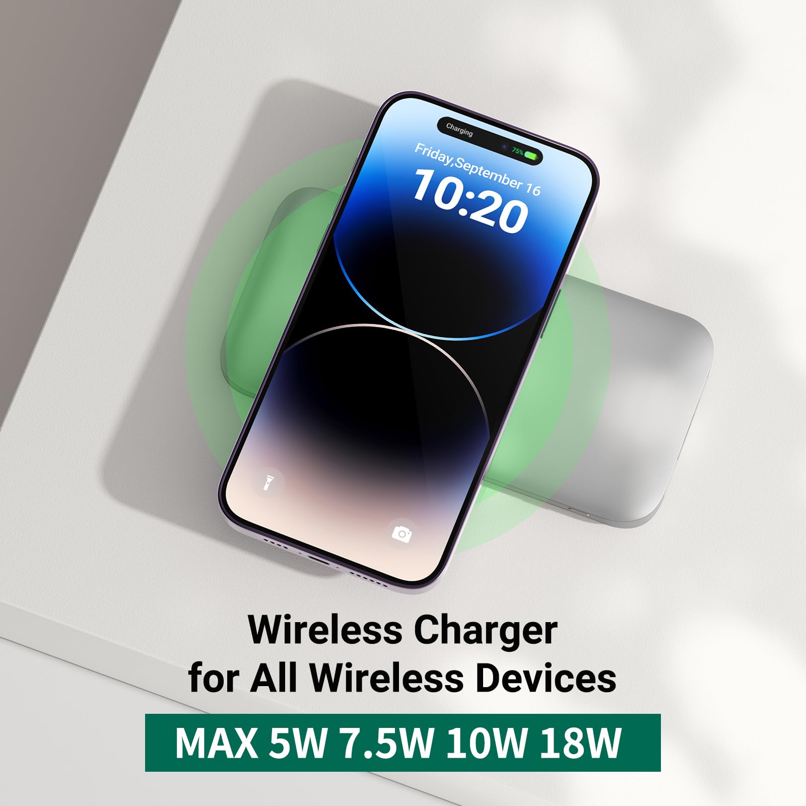 YOLANESS 10000mah mobile Power supply, 10W wireless charging power Bank and charging dock, 3 in 1 Power Bank Stand Dock,1 USB-C input/output (18W), 1 USB-A output, for iPhone and Android