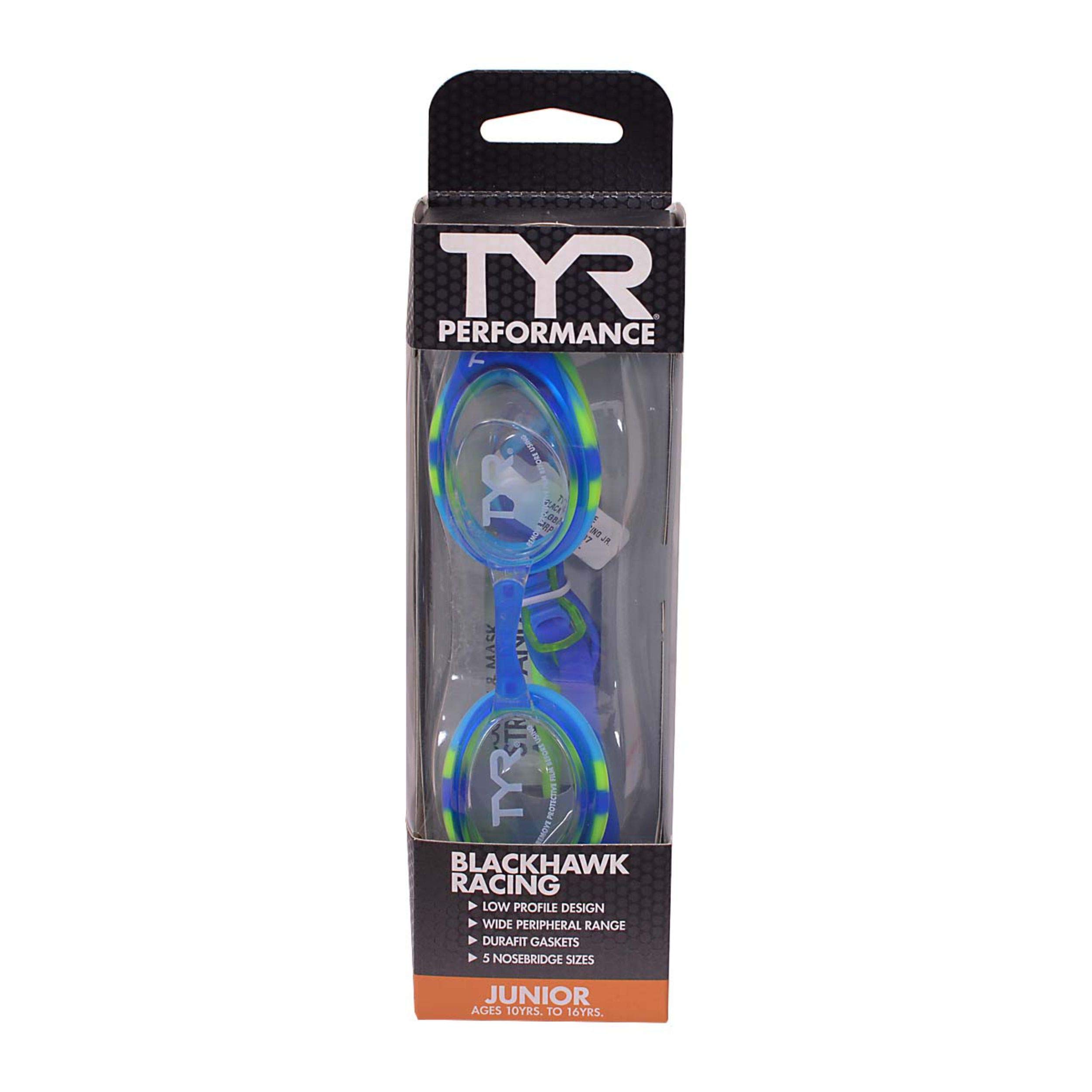 TYR Junior Blackhawk Racing Googles, Clear/Blue/Green, One Size